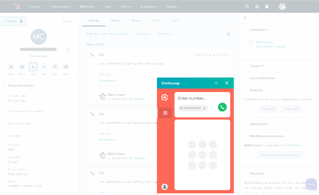 NEW CircleLoop Native Dialler INSIDE HubSpot